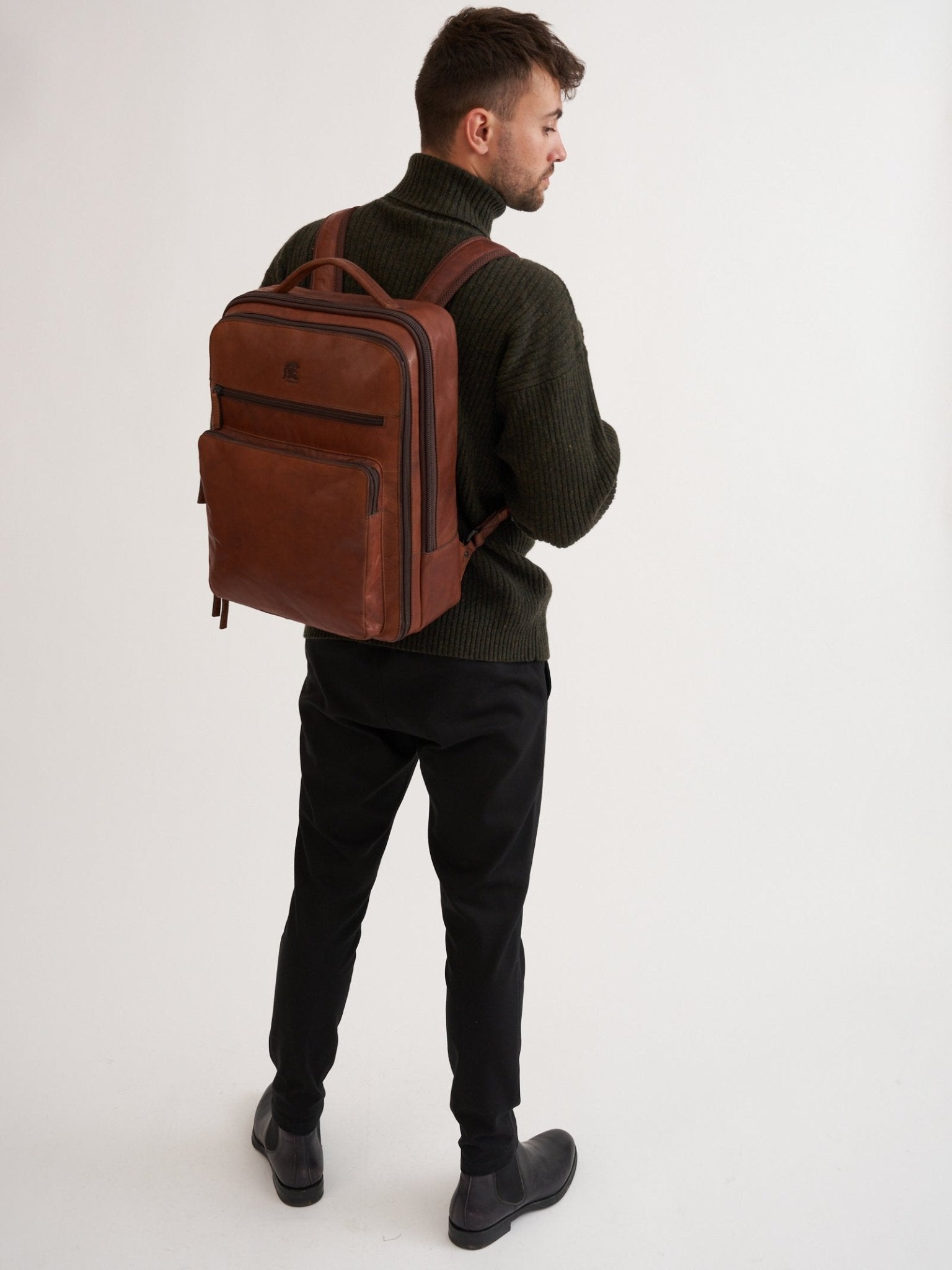 Brown Leather Laptop Backpack London for men 15.6'' | Pylos59 Durable ...